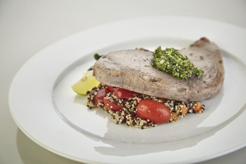 Ocean Delight Seafood | Chadon Beni Pesto Yellowfin Tuna on Tropical Quinoa